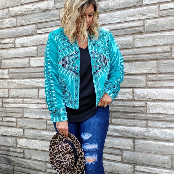 Crazy Train | Jackets & Coats | Turquoise Beaded Jennings Jacket By ...